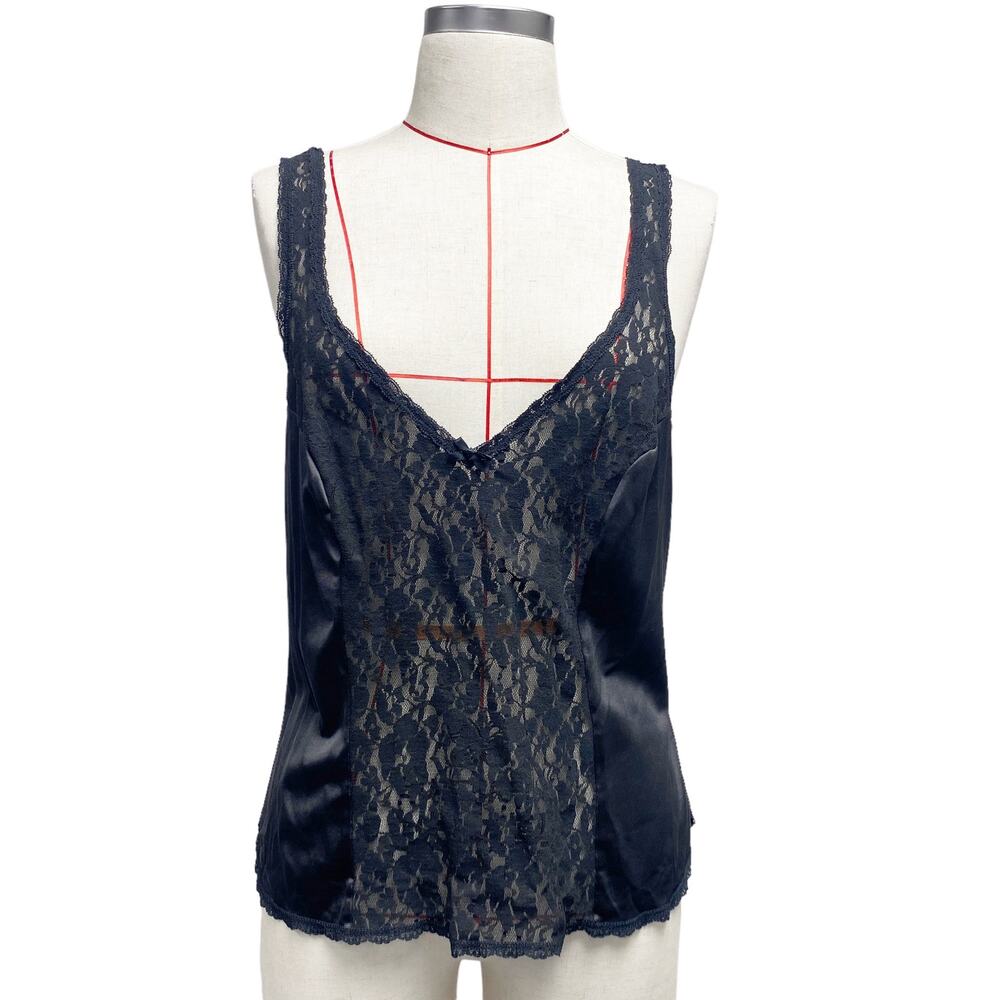 Vintage Black Lace Sheer Lingerie V Neck Top - Gem